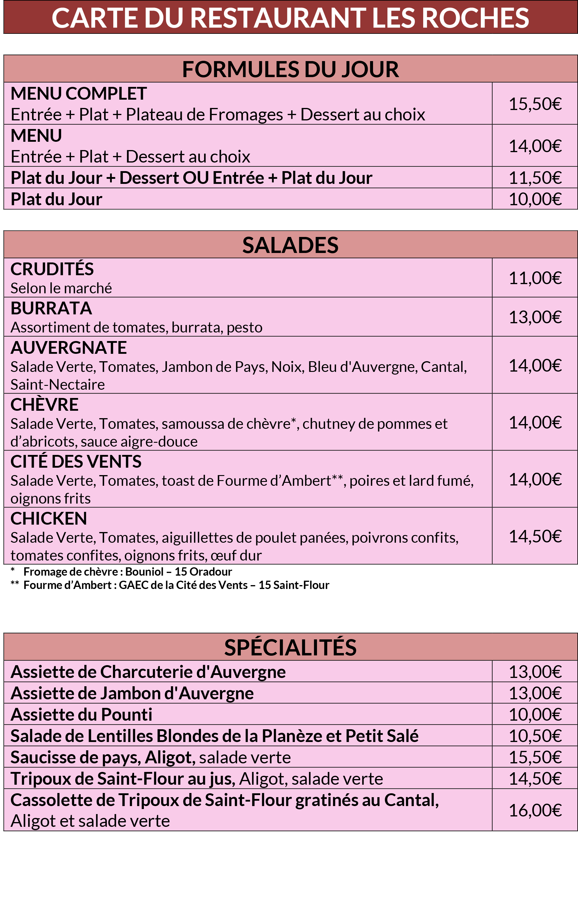 Restaurant Les Roches - Saint-Flour - Cantal